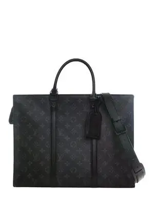 LOUIS VUITTON Monogram Eclipse Sac Plat Horizontal Zipper Satchel - Black