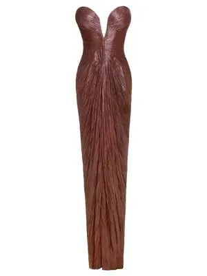 MARIA LUCIA HOHAN Alessandra Pleated Strapless Maxi Dress - Brown