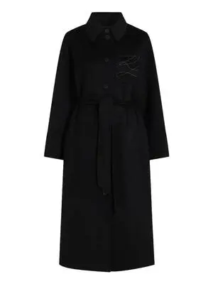 Karl Lagerfeld Belted Long Wool-blend Coat - Black