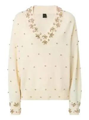 Pinko Crystal-embellished V-neck Sweater - Neutrals