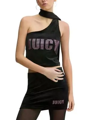 Juicy Couture Juicy Couture Black Logo Print Scarf Detail Sleeveless Cropped Top Black