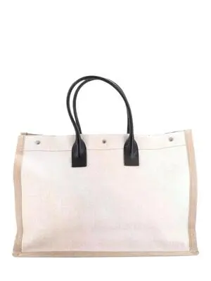 Saint Laurent Rive Gauche Shopper Canvas Large Tote Bag - Neutrals
