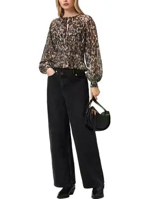 ALLSAINTS Cern Leopard-print Shirred Blouse - Brown