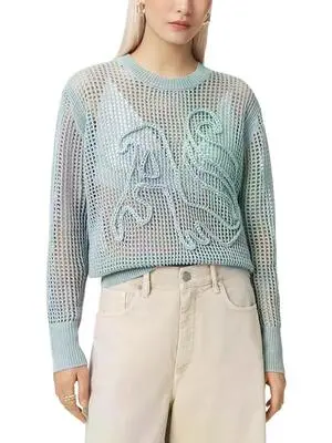 ALLSAINTS Raelyn Mesh Logo-patch Sweater Blue