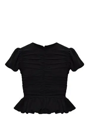 ROTATE BY BIRGER CHRISTENSEN ROTATE Ruched Puff-Sleeve Top Black