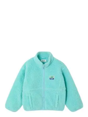 American Vintage Long Sleeve Fleece Jacket With Stand Collar And Logo Patch - Blue