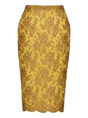 Saint Laurent Lace Midi Skirt - Brown