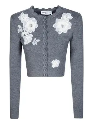 SELF-PORTRAIT Lace-flower Knit Cardigan - Grey