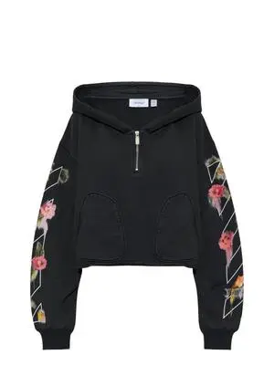 Off-White Cropped Half-zip Floral Sweatshirt - No
