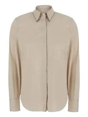Brunello Cucinelli Brunello Cucinelli Monili Chain Detailed Long-Sleeved Shirt Beige