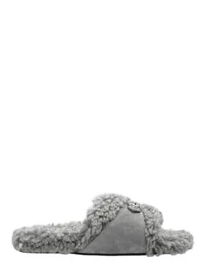 Balenciaga Plush Slippers With Embossed Logo - Grey