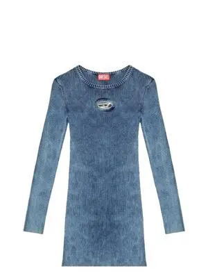 DIESEL® Ribbed-knit Long-sleeve Mini Dress Blue