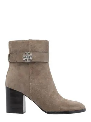 Tory Burch Suede Ankle Boots With Silver Logo Detail - Brown