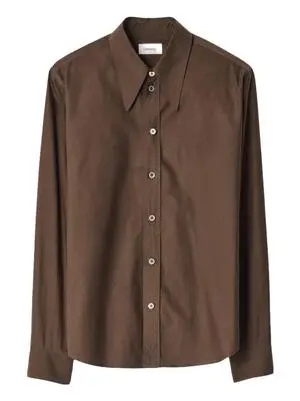 LEMAIRE Pointed Collar Shirt In Washed Cotton Silk - Truffle