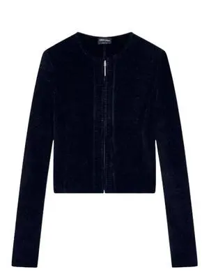 Giorgio Armani Blazer Jackets Slim Fit Chenille Crew Neck Metal Zip - Black