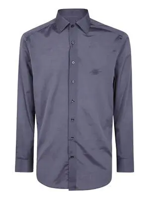 Etro Logo Embroidered Long-sleeved Shirt - Light Grey