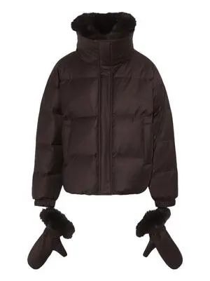 YVES SALOMON Short Down Jacket In Loro Piana Fabric With Detachable Fox Fur Collar And Mittens - Brown