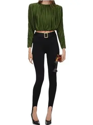 SELF-PORTRAIT Jersey Gathered Top - Olive