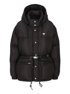 Prada Logo Plaque Padded Hooded Jacket - No