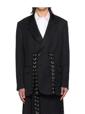 Simone Rocha Double Breasted Grommet Ring Hem Slice Suit Jacket - Black