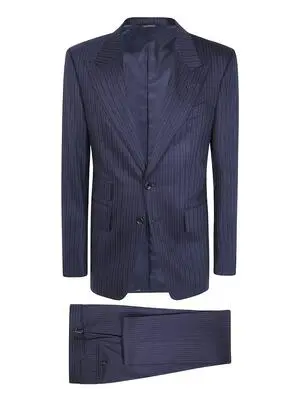 TOM FORD Single-breasted Striped Tailored Suit - Navy