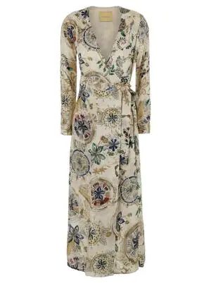 Momoni Printed Wrap Maxi Dress - White
