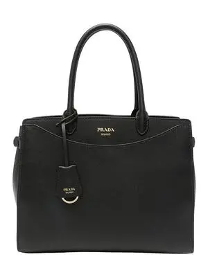 Prada Structured Leather Tote Bag - Black