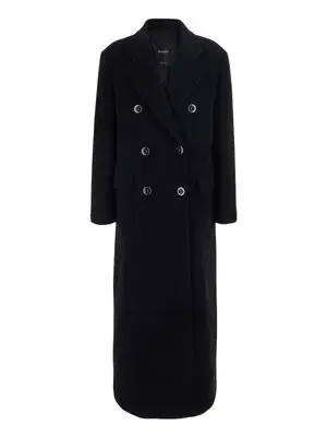 Pinko Long Double-breasted Coat In Wool-blend Fabric Black