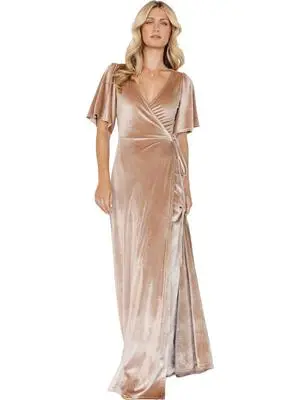 XH TEXTILES Meghan Velvet Wrap Maxi Dress - Champagne