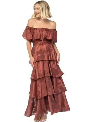 XH TEXTILES Carina Off-shoulder Maxi Dress - Marsala