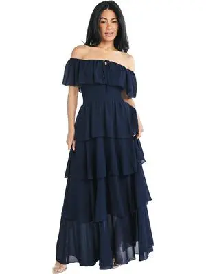 XH TEXTILES Carina Off Shoulder Maxi Dress - Navy