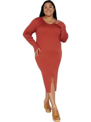 SKIES ARE BLUE Fairmount Ribbed Midi Dress - Clay