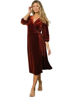 SKIES ARE BLUE Skies Are Blue Beckinsale Velvet Wrap Midi Dress Cinnamon
