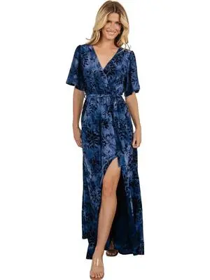 XH TEXTILES Uma Velvet Maxi Dress Navy