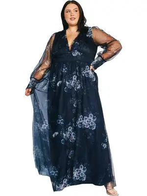 XH TEXTILES Layla Tulle Maxi Dress - Navy Multi