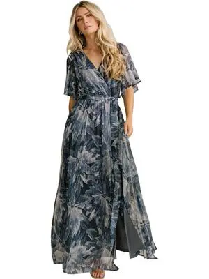 XH TEXTILES XH Textiles Navy And Gold Shimmer Maxi Dress Blue Multi
