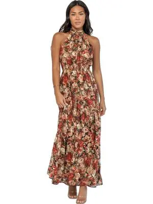 XH TEXTILES XH Textiles Burgundy Floral Burnout Chiffon Maxi Dress Rose Multi