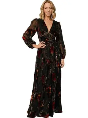 XH TEXTILES Mikla Burnout Velvet Maxi Dress - Black Multi