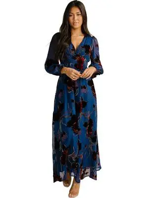 XH TEXTILES XH Textiles Mikla Burnout Velvet Maxi Dress Blue Multi