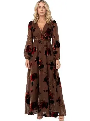 XH TEXTILES Mikla Burnout Velvet Maxi Dress - Brown Multi