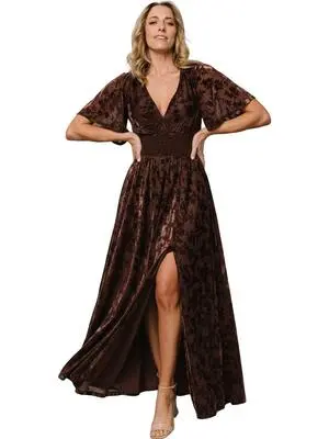 XH TEXTILES Veronica Velvet Maxi Dress Espresso