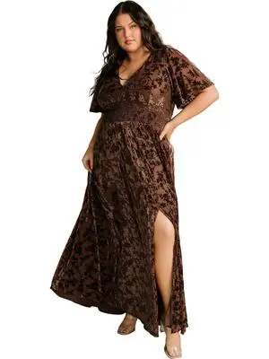XH TEXTILES Veronica Embossed Velvet Maxi Dress - Espresso