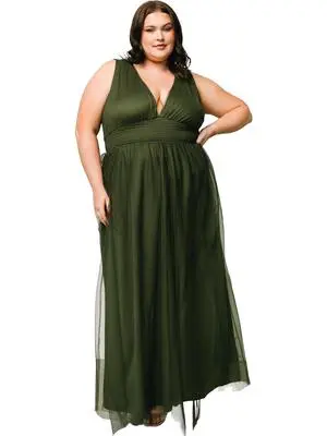 XH TEXTILES Kamila Tulle Maxi Dress - Juniper Green
