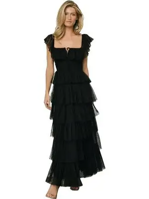 MABLE Valora Swiss Dot Tulle Maxi Dress - Black