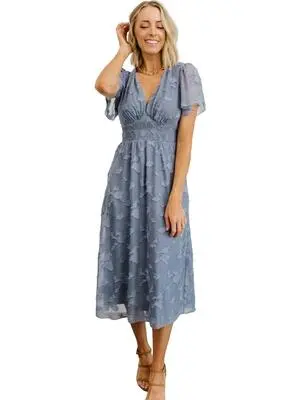 RICA RICA June Smocked Midi Dress - Blue