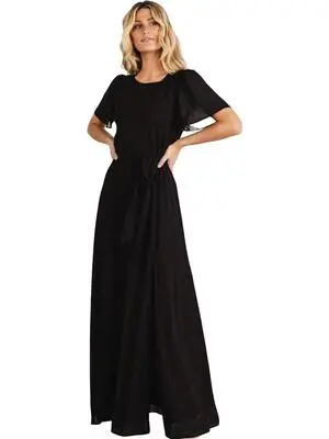XH TEXTILES Naomi Short Sleeve Maxi Dress Black