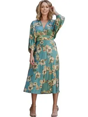 AAKAA Joni Satin Midi Dress - Blue Multi
