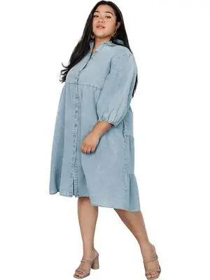 POLAGRAM Sari Babydoll Dress - Chambray