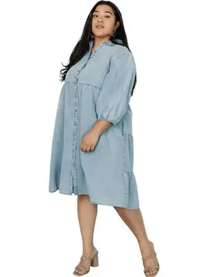 POLAGRAM Sari Babydoll Dress - Chambray
