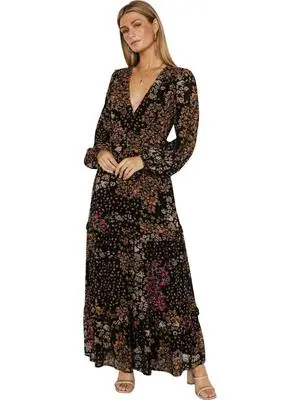 POLAGRAM Bowman Deep V Maxi Dress - Black Multi